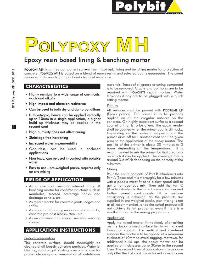 Highly Resistant Epoxy Resin Based Lining and Benching Mortar for ...