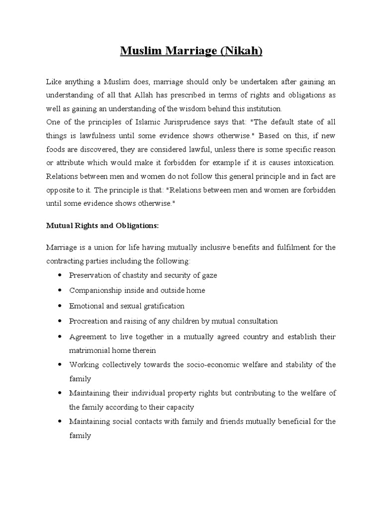 Muslim Marriage (Nikah) : Mutual Rights and Obligations | PDF ...