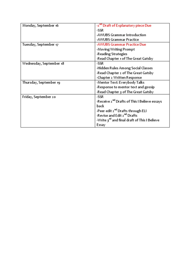 Weekly Lesson Plan: Gatsby & Essays | PDF