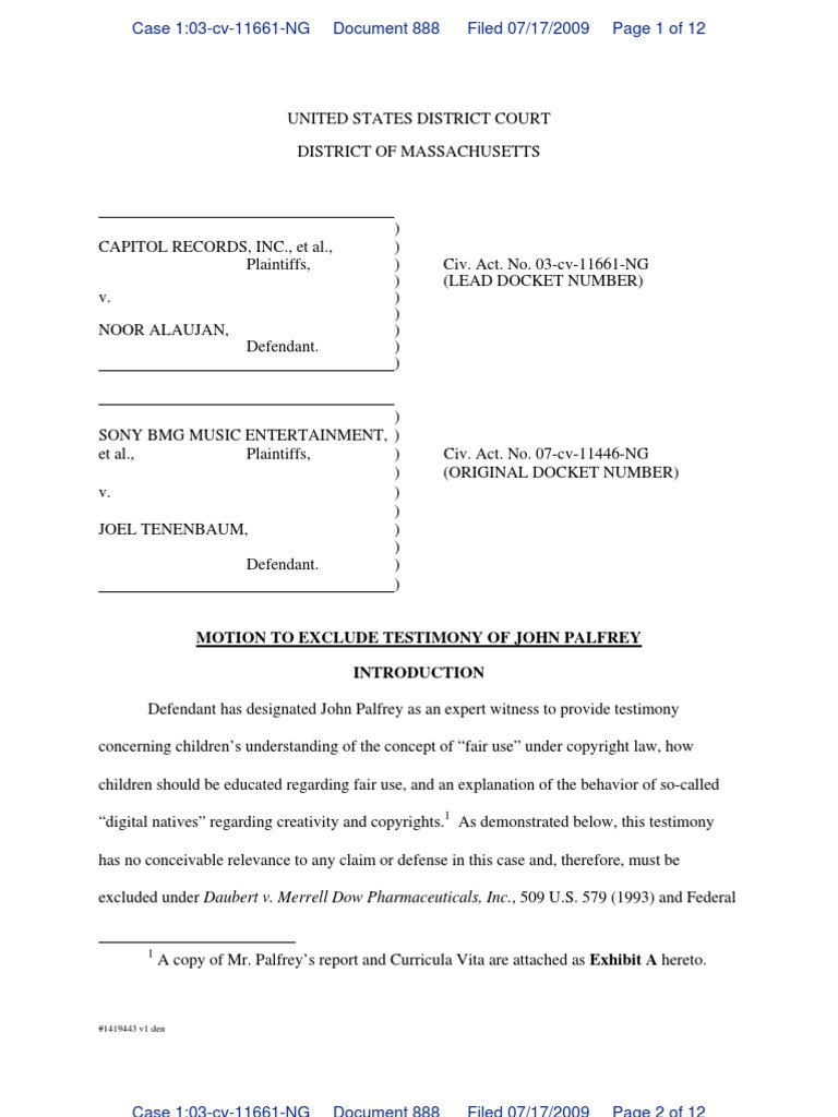 Plaintiffs' Motion to Exclude John Palfrey as expert | Daubert Standard ...
