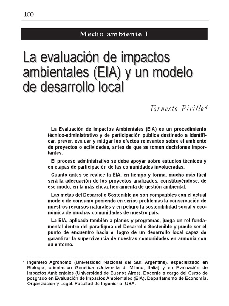 La Evaluación de Impactos Ambientales (EIA) y un Modelo de Desarrollo ...