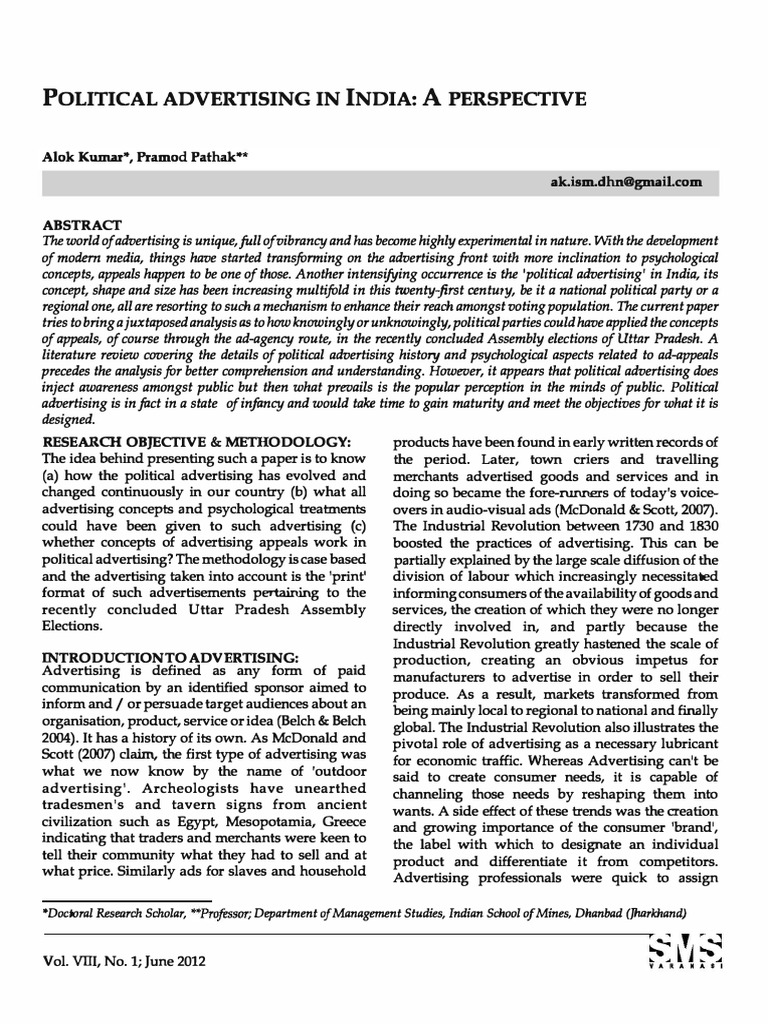 Political Advertising in India: Analyzing the Use of Psychological ...
