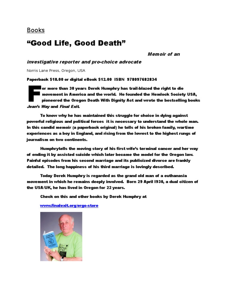 Derek Humphry's Memoir on Euthanasia | PDF