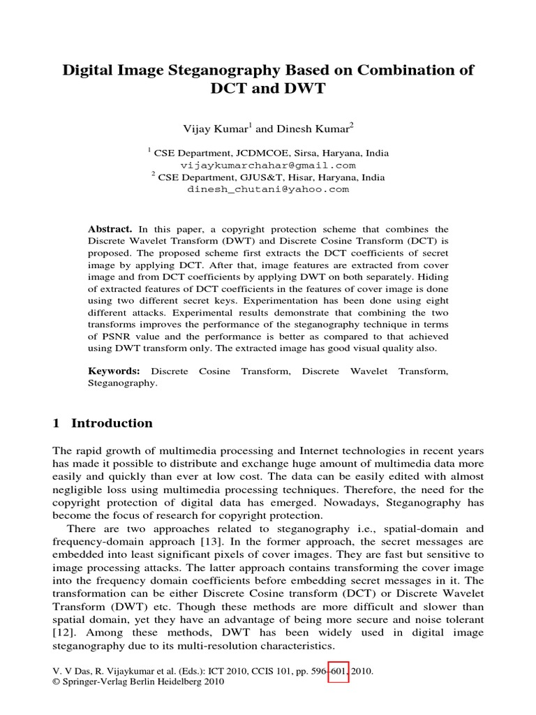 Digital Image Steganography Based On Combination of DCT and DWT ...