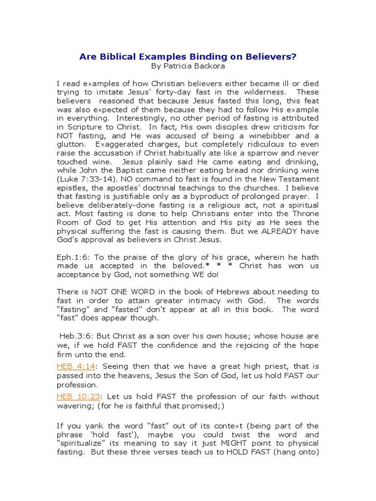 Are Biblical Examples Binding On Believers? | PDF | Acts Of The ...