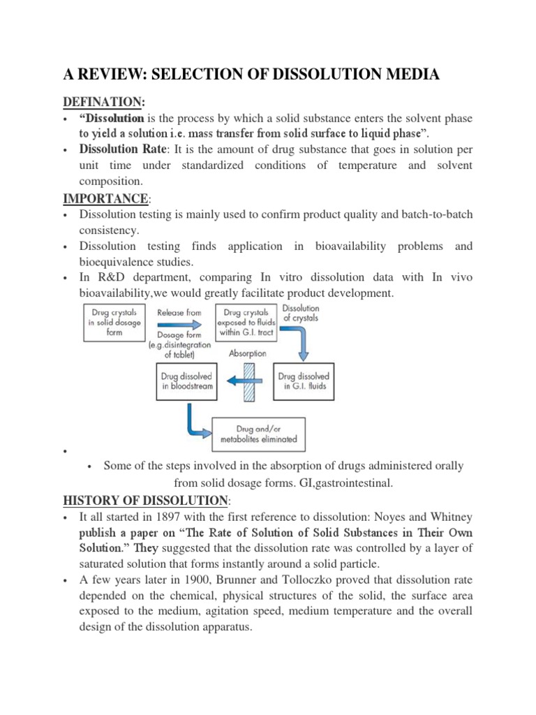 A REVIEW Selection of Dissolution Media | PDF | Dissolution (Chemistry ...
