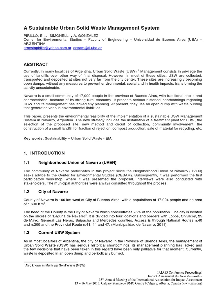 A Sustainable Urban Solid Waste Management System | PDF | Landfill ...