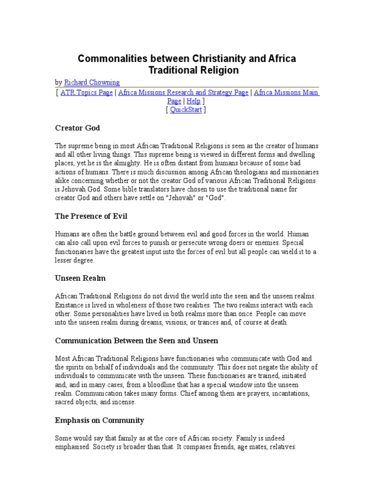 Commonalities Between Christianity and ATR | PDF | God | Creator Deity