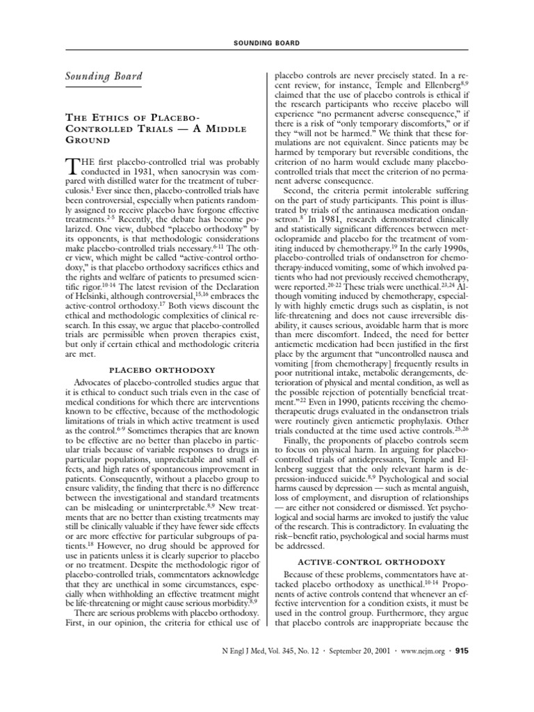 The Ethics of Placebo | PDF | Placebo Controlled Study | Placebo