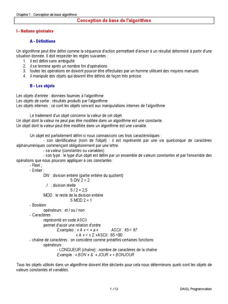 Conception de Base de L Algorithme | PDF