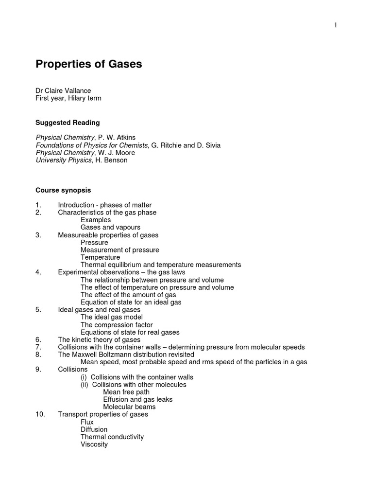 Properties of Gases Lecture Notes | PDF
