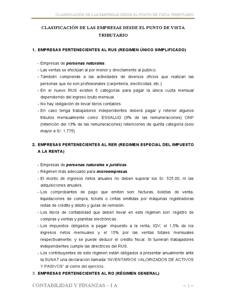 Clasificación de La Empresa (Tributario) | PDF | Contabilidad | Impuestos