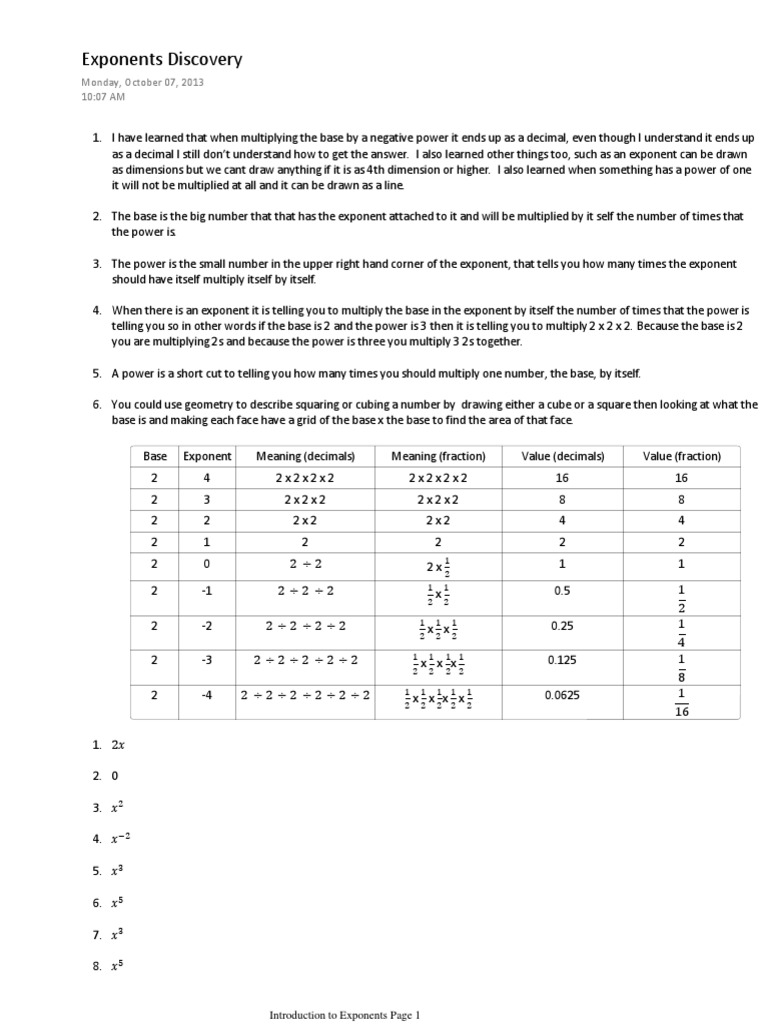 Understanding Exponents and Their Values | PDF | Language Arts ...