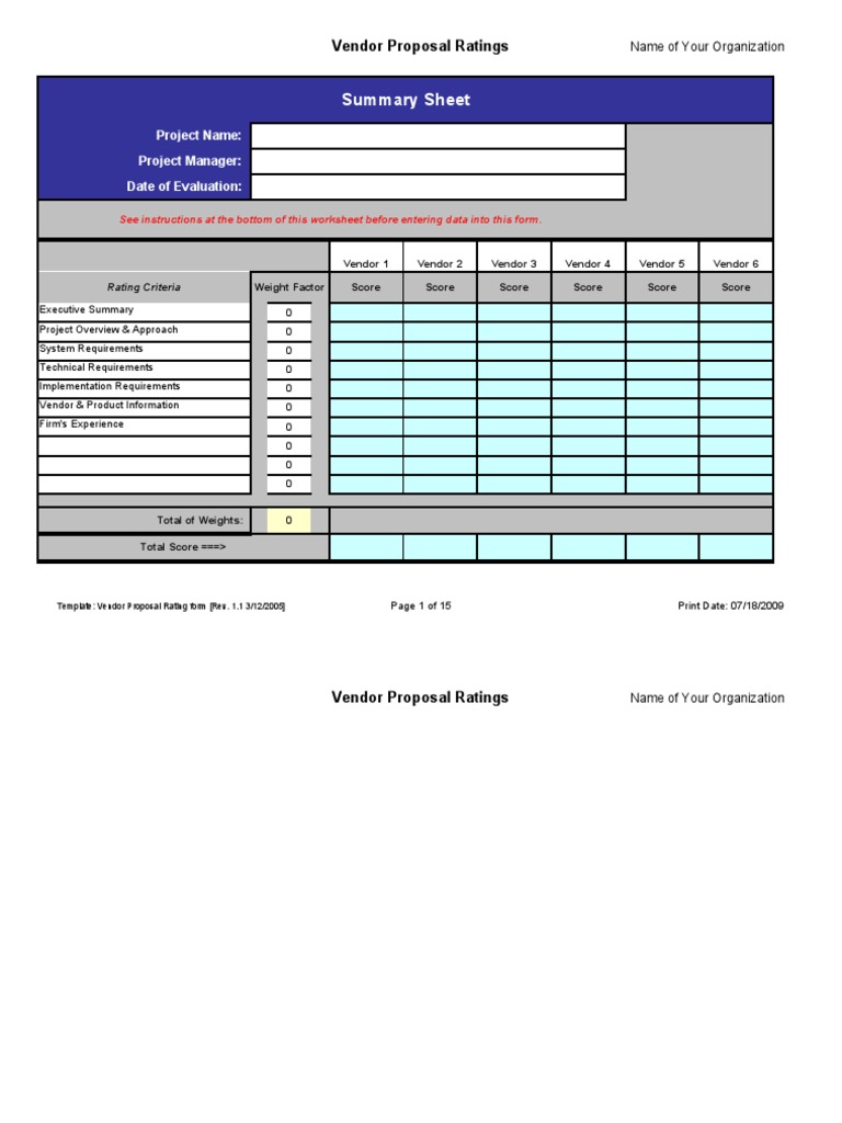 Vendor Proposal Ratings Form | PDF | Weighted Arithmetic Mean | Evaluation