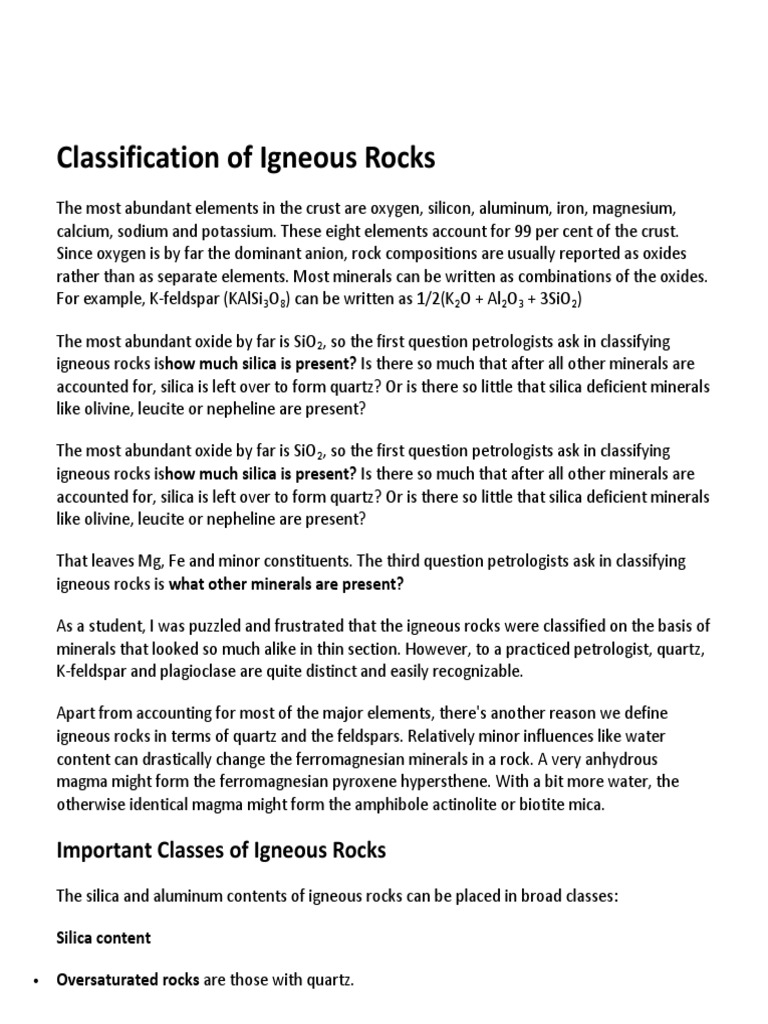 Classification of Igneous Rock | PDF | Igneous Rock | Minerals