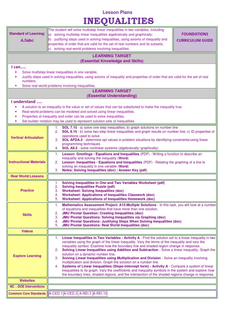 1 Inequalities - Add Subtract - Lesson Plans | PDF | Inequality ...