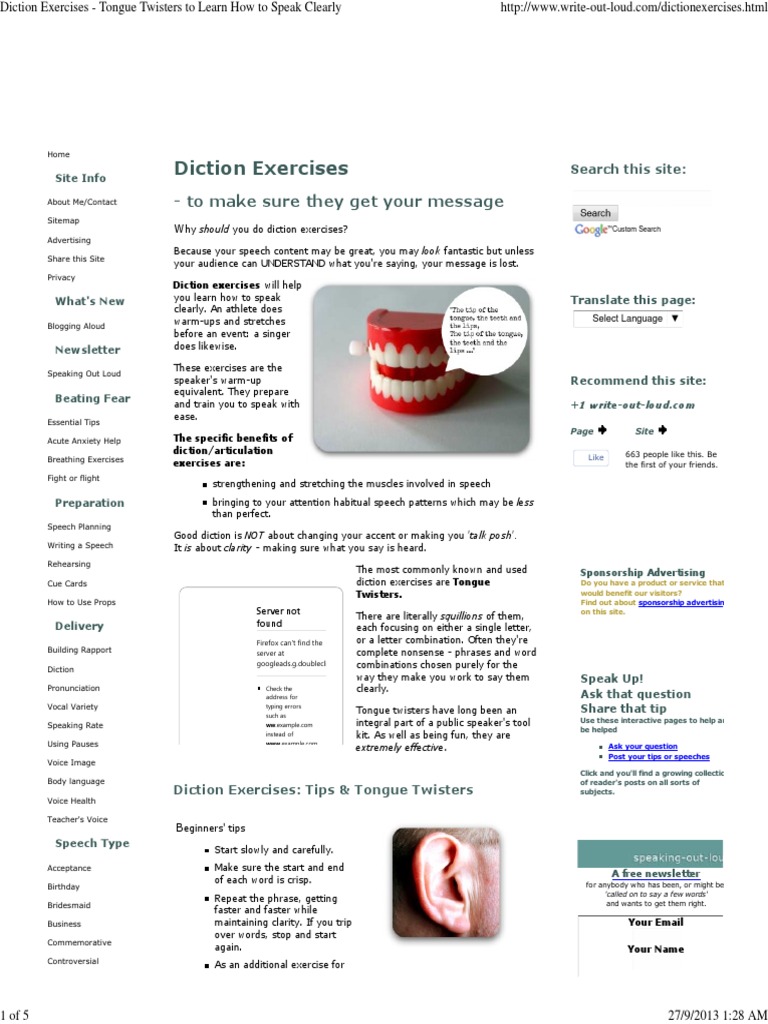 Diction Exercises - Tongue Twisters To Learn How To Speak Clear | PDF ...