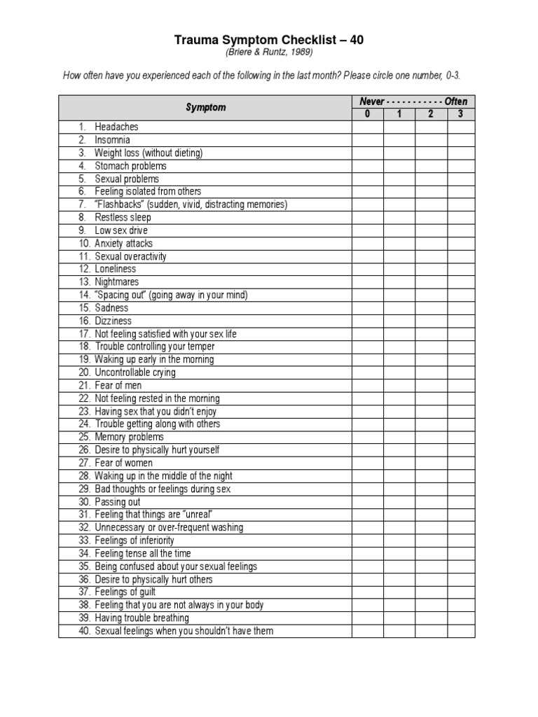 Trauma Checklist | Download Free PDF | Psychological Trauma ...