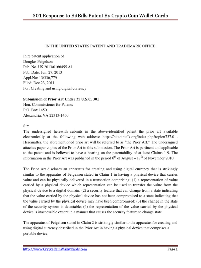 Response to BitBills Patent Submission | PDF | Prior Art | Mail