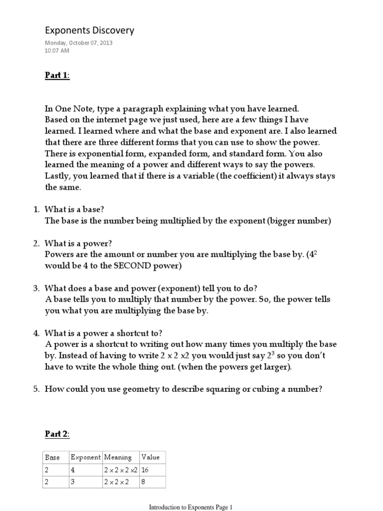 Exponents Discovery | PDF | Teaching Methods & Materials