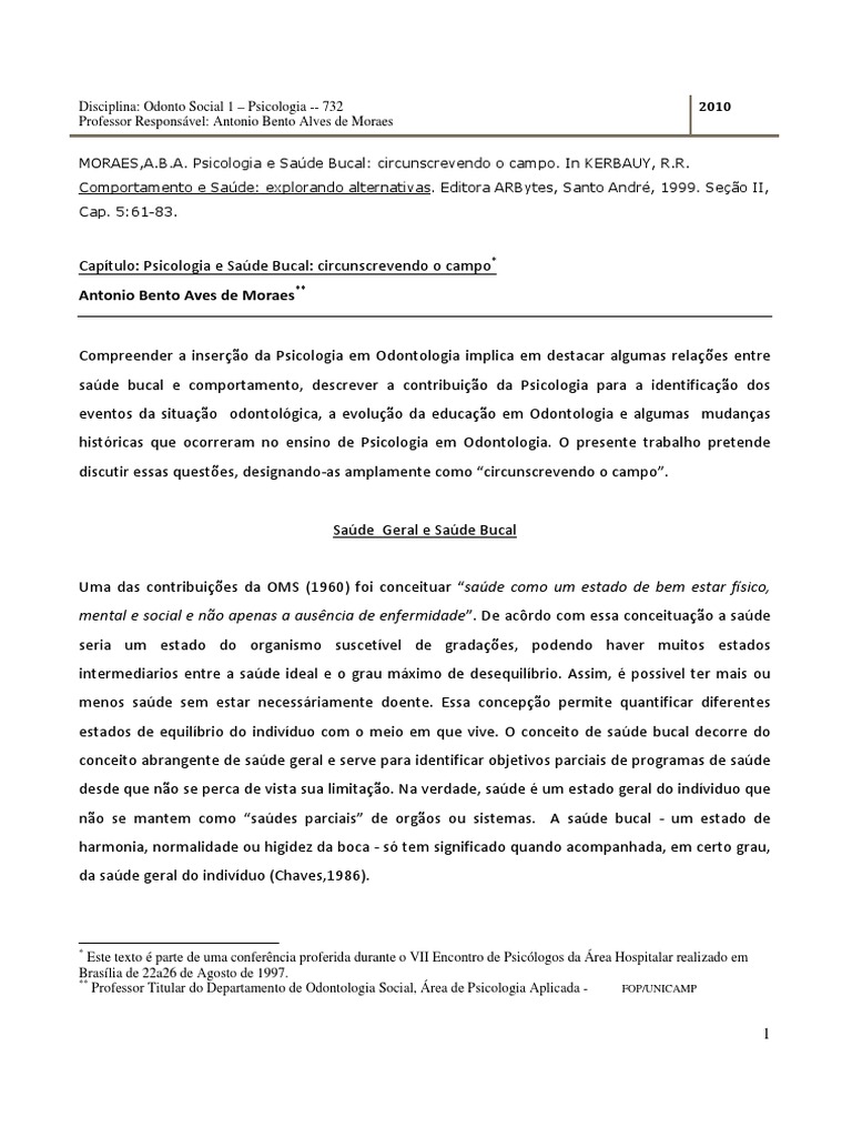 Texto Complementar2-2 Psicologia Aplicada A Odontologia | PDF | Dentista | Odontologia
