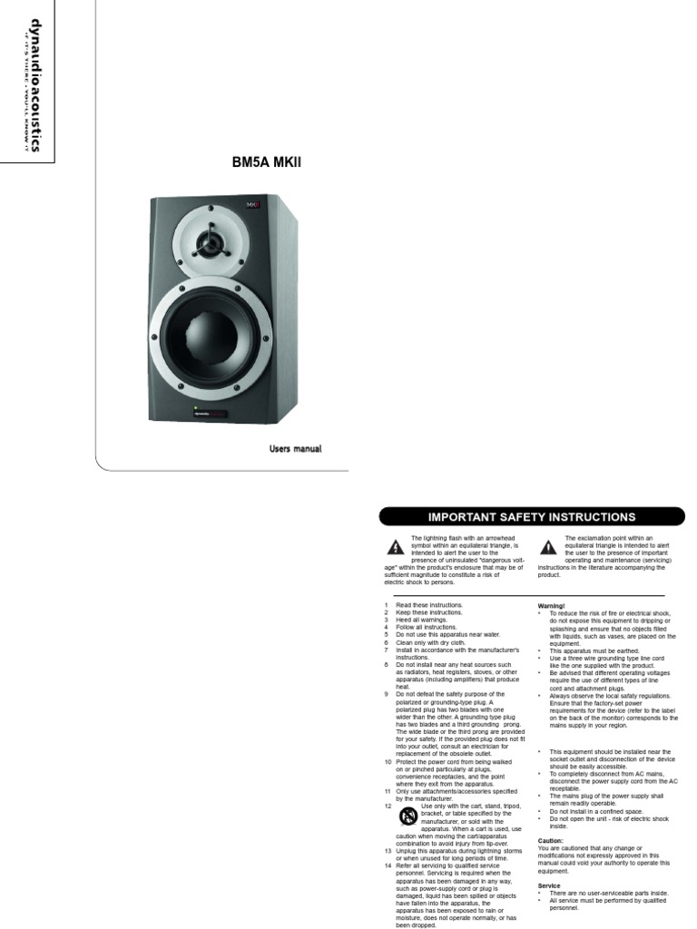 Dynaudio BM5A MKII User Manual | PDF | Loudspeaker | Ac Power Plugs And Sockets