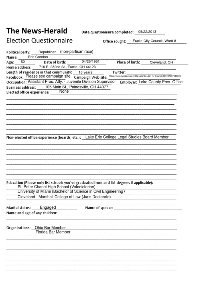 Eric Condon Candidate Questionnaire | PDF | Prosecutor | Justice