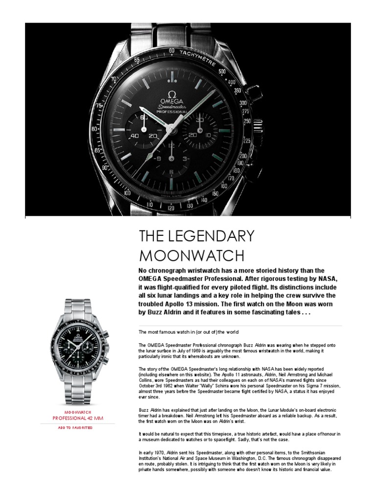 OMEGA Speedmaster - First Watch On The Moon | PDF | Space Colonization ...