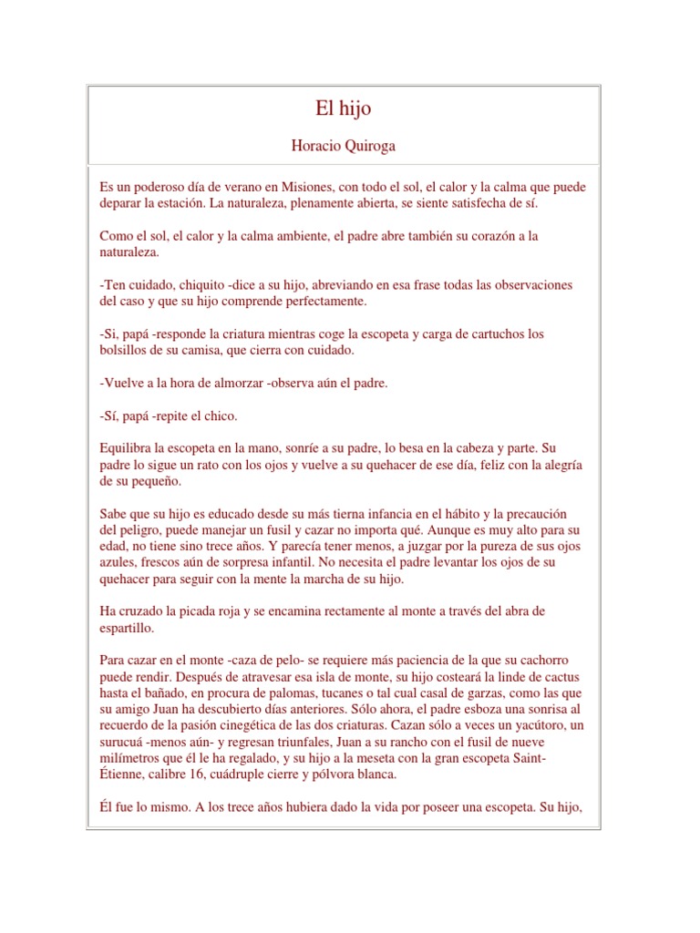 El Hijo Horacio Quiroga | PDF | Ocio | Naturaleza