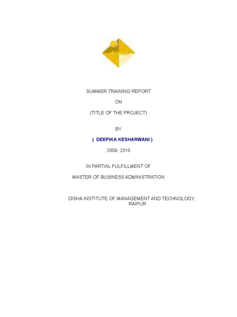 Summer Training Report Format Dimat and Dsme | PDF | Master Of Business ...