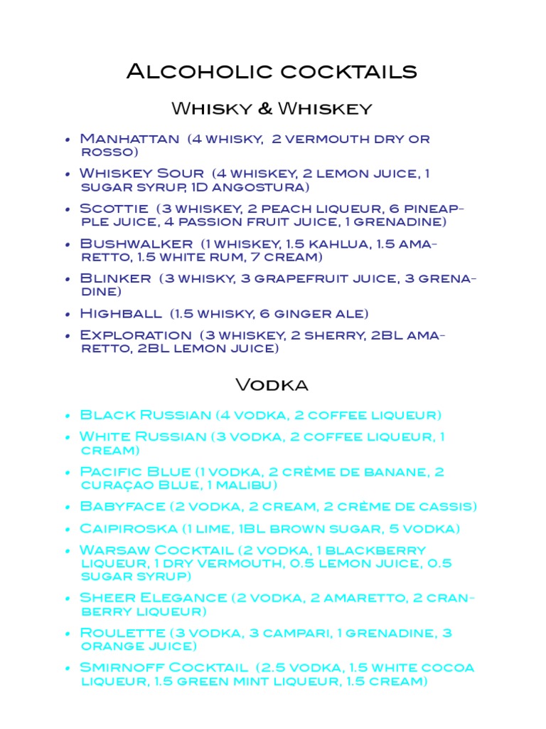 Cocktail Recipes for Spirits | PDF | Martini (Cocktail) | Rum