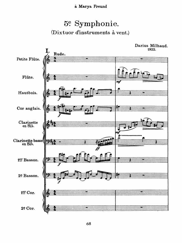 Milhaud - Symphonie de Chambre No. 5, Op. 75 (Score) | PDF