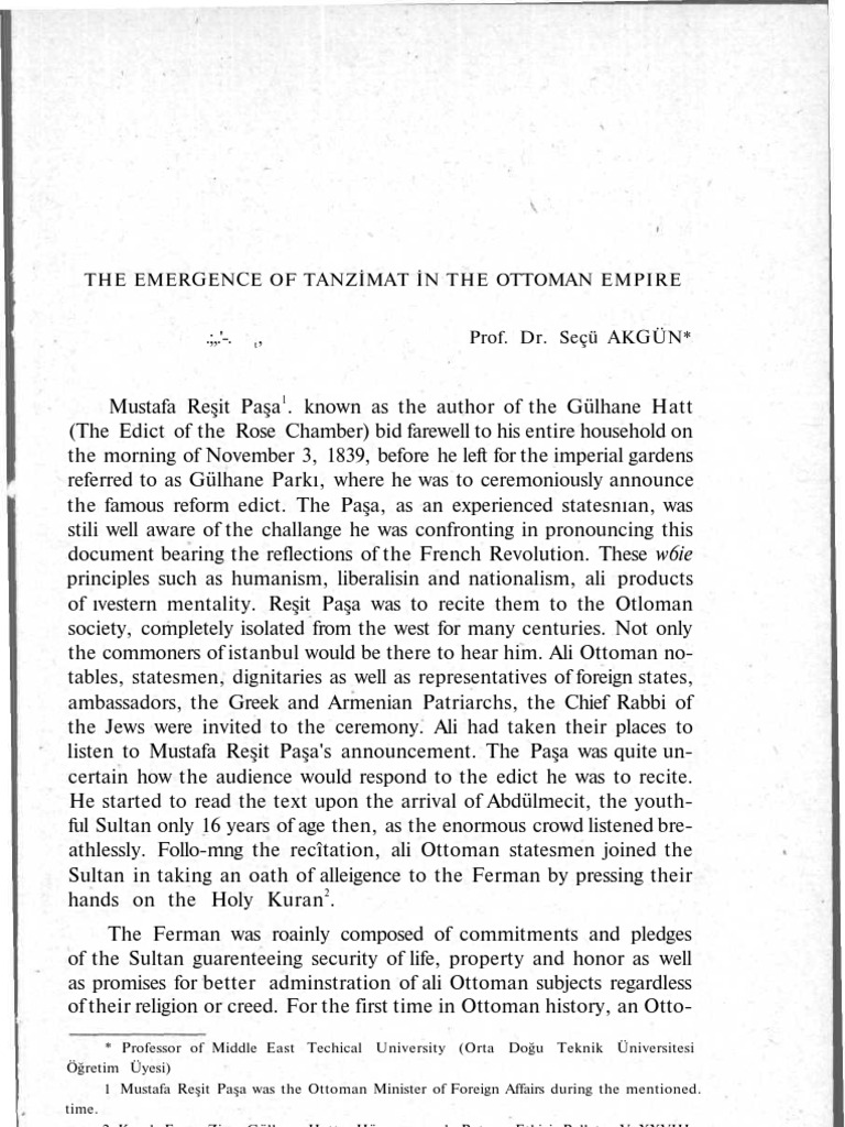The Emergence of Tanzimat İn The Ottoman Empire . ,.'-., Prof. Dr. Seçü ...