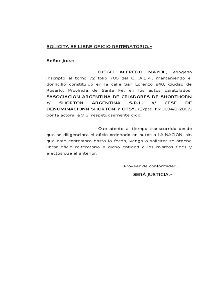 Solicita Oficio Reiteratorio MODELO | PDF