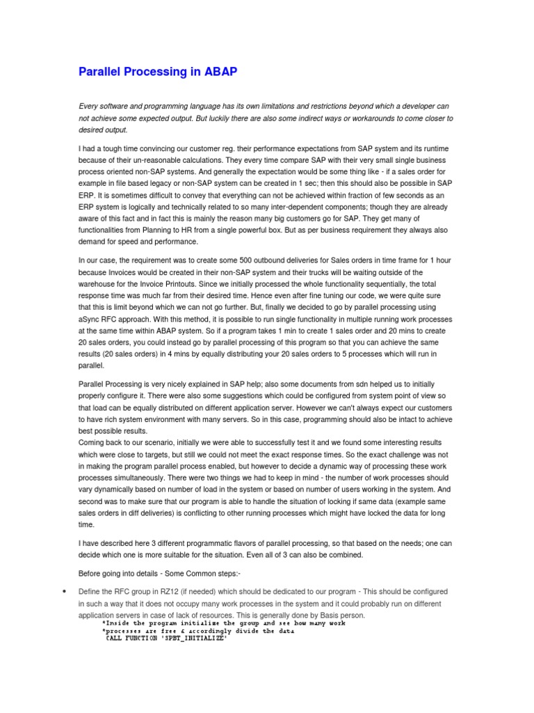 Parallel Processing in ABAP | PDF | Subroutine | Business Process
