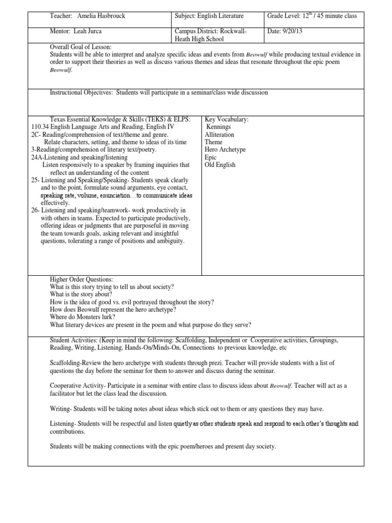 Seminar Lesson Plan | PDF | Reading Comprehension | Learning