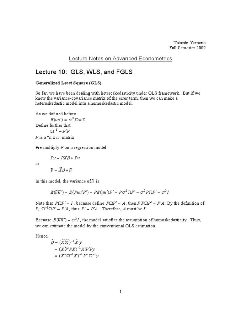 An In Depth Examination Of Generalized Least Squares Weighted Least