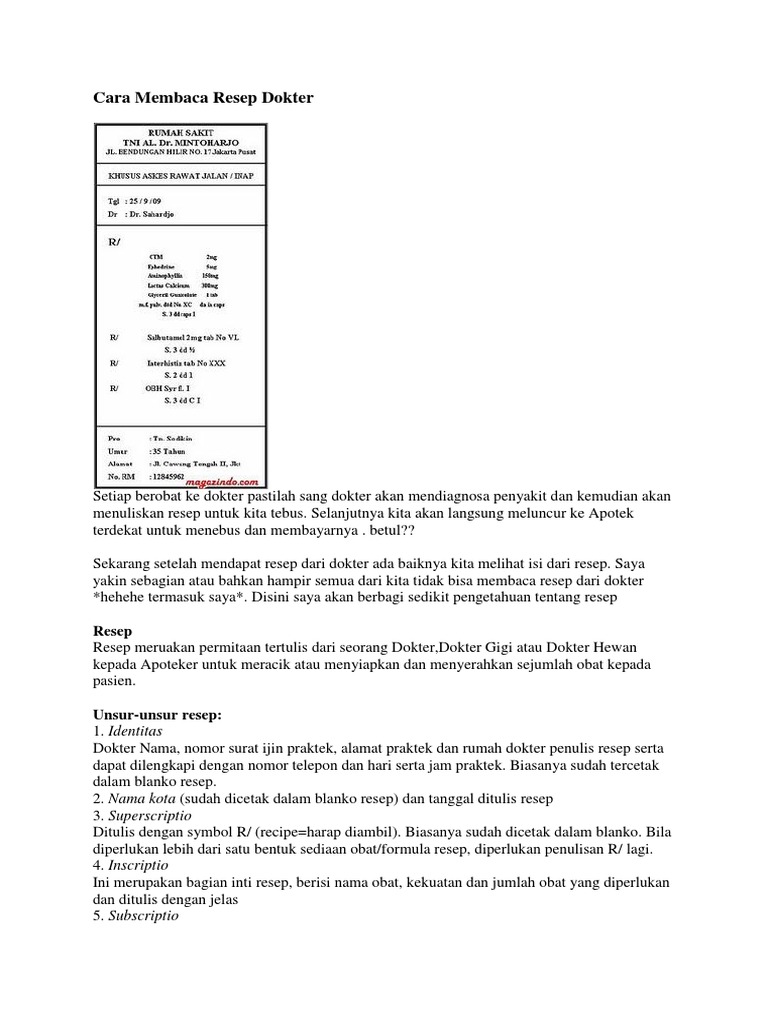 Cara Membaca Resep Dokter | PDF