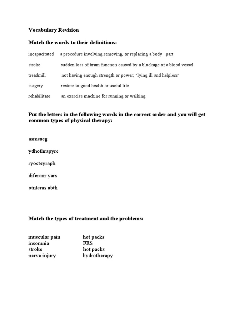 Vocabulary Revision Physiotherapy | PDF | Physical Therapy | Physical ...