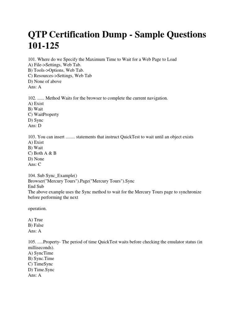 QTP Certification Dump - Sample Questions 101-125 | PDF | C (Programming Language) | Parameter ...