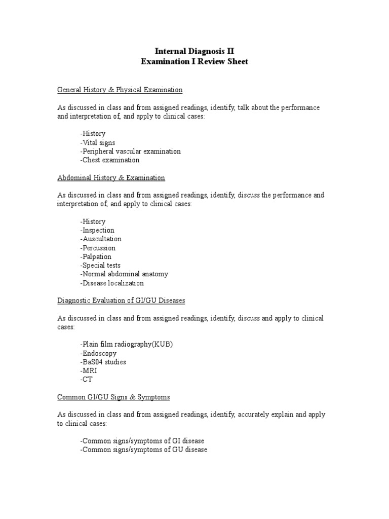 Internal Diagnosis II - Exam 1 | PDF