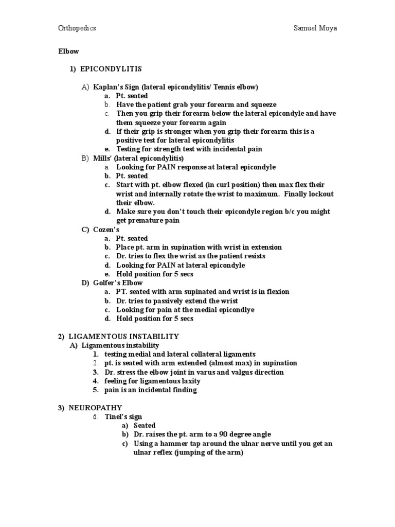Orthopedics 2 Test Notes | PDF | Elbow | Anatomical Terms Of Motion