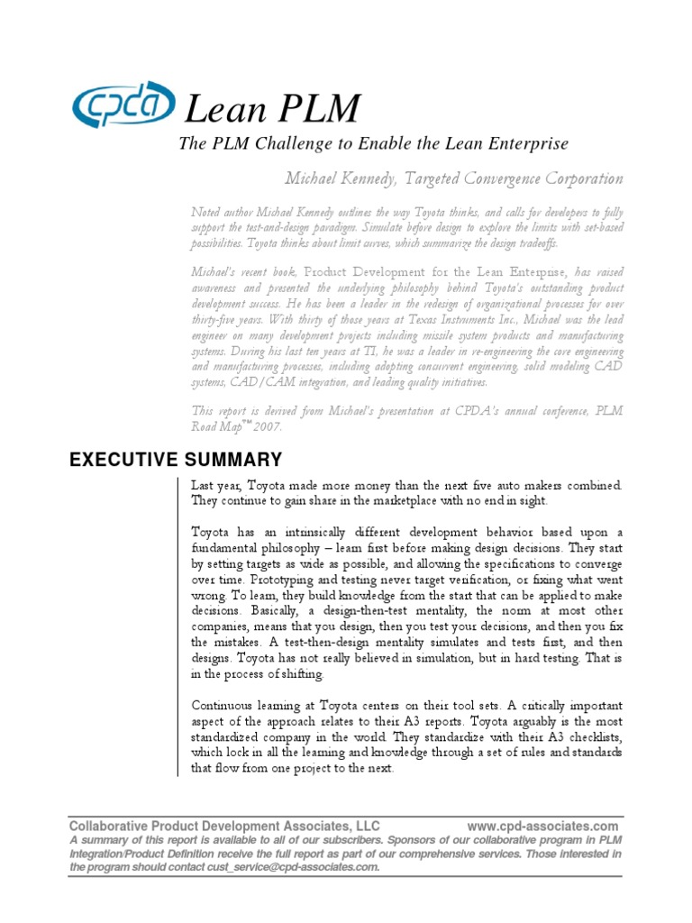 Lean PLM: The PLM Challenge To Enable The Lean Enterprise | PDF ...