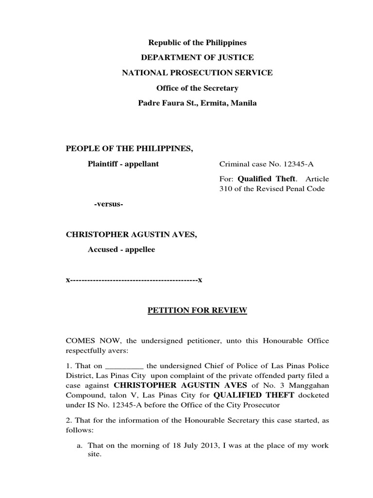 Petition for Review DOJ | Prosecutor | Complaint