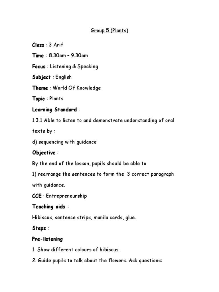 Class: 3 Arif Time: 8.30am - 9.30am Focus: Listening & Speaking Subject ...
