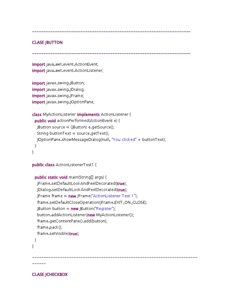 Clase Jbutton | PDF | Java (lenguaje de programación) | Point and Click
