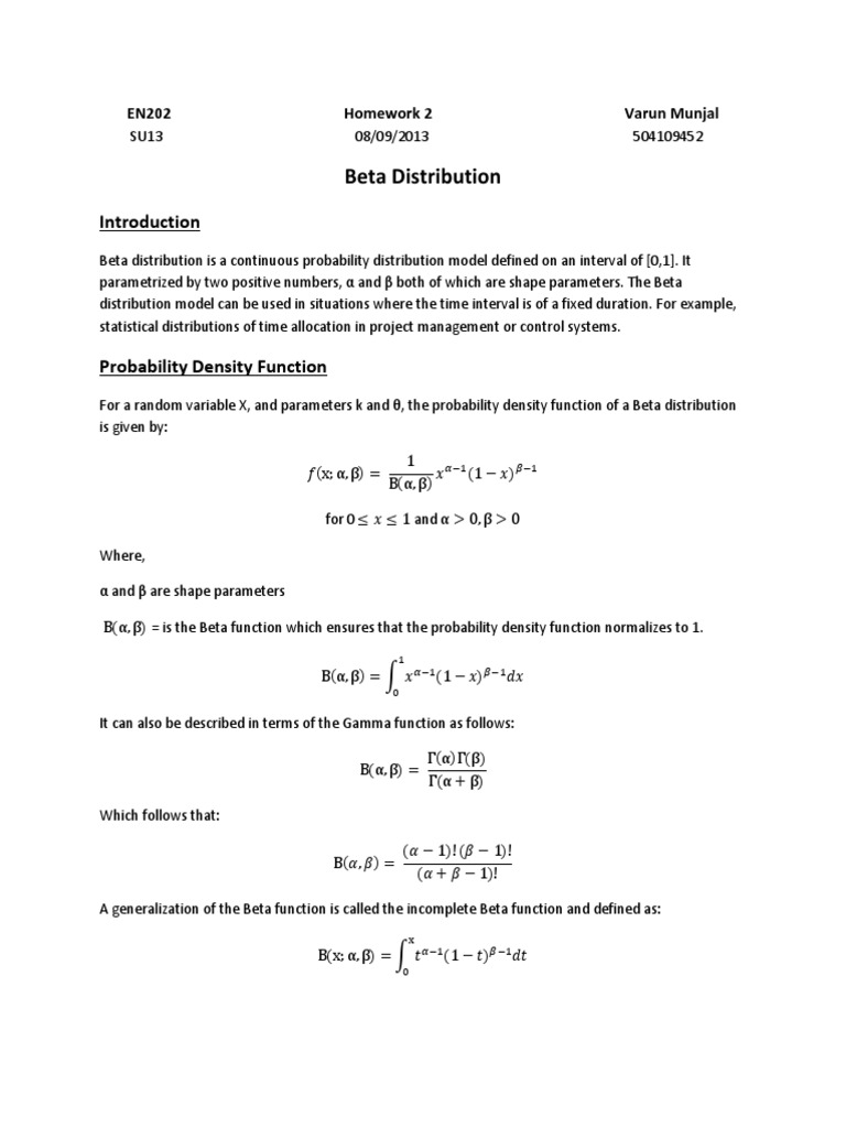 Beta Distribution Summary | PDF | Statistical Theory | Mathematical ...