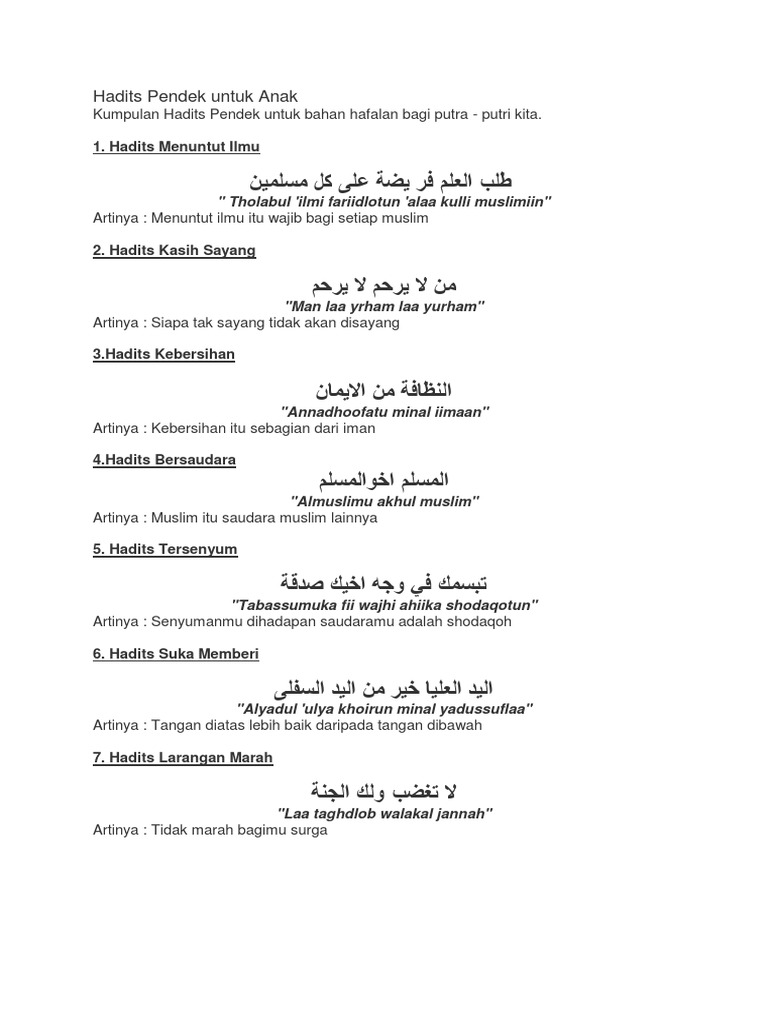Kumpulan Hadits Pendek untuk Anak | PDF