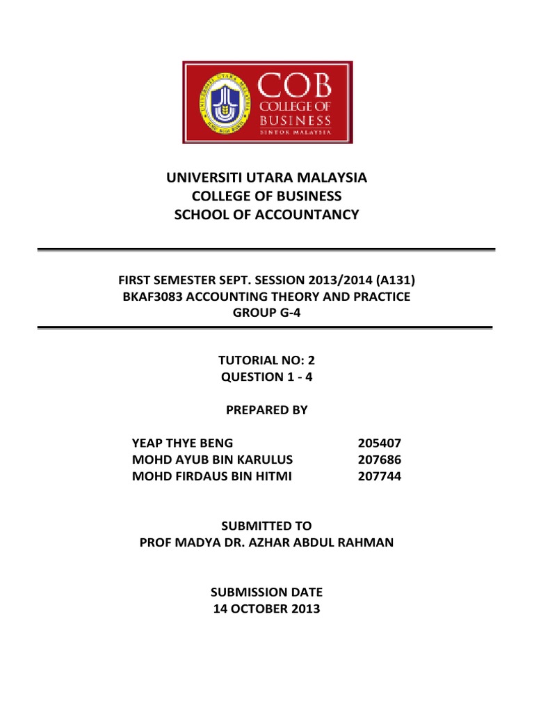 BKAF 3083 Tutorial 2 Group G-4 | PDF | Inventory | Financial Statement