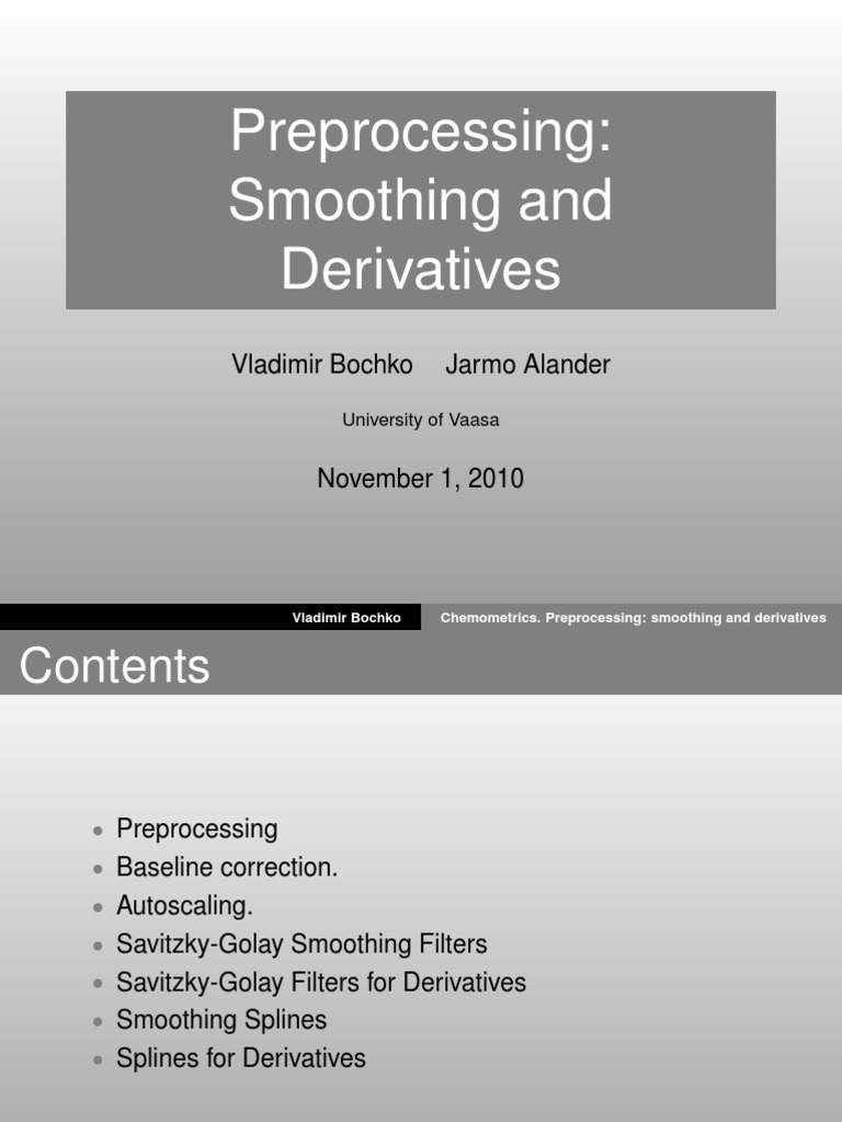 Preprocessing Smoothing and Derivatives | PDF | Spectral Density | Chemometrics